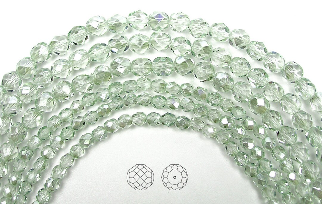 Crystal Viridian Coated Czech Glass Fire Polished Round Faceted Beads ...