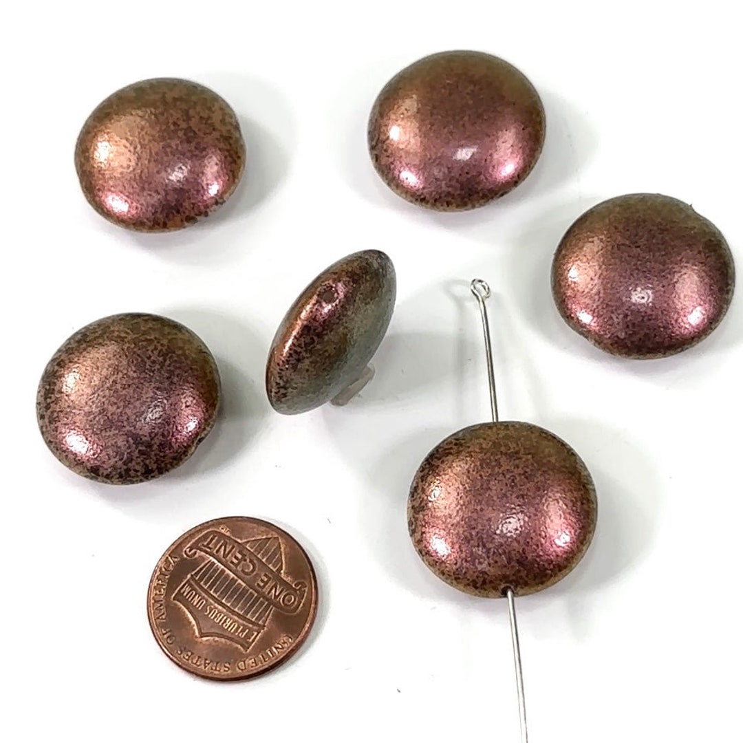 Czech Pressed Druk Coin Glass Beads 22mm Red Marble Pearlized 6 Pieces CL378 - Etsy