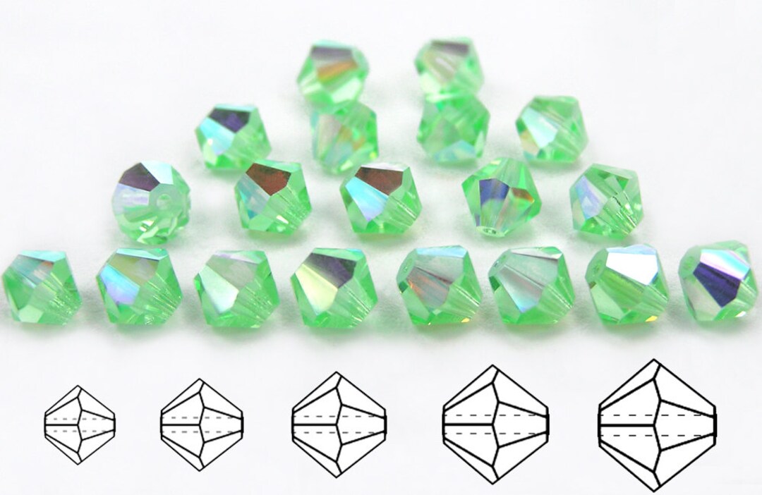 Chrysolite AB Coated Traditional Czech Glass MC Bicone Beads Rondell ...