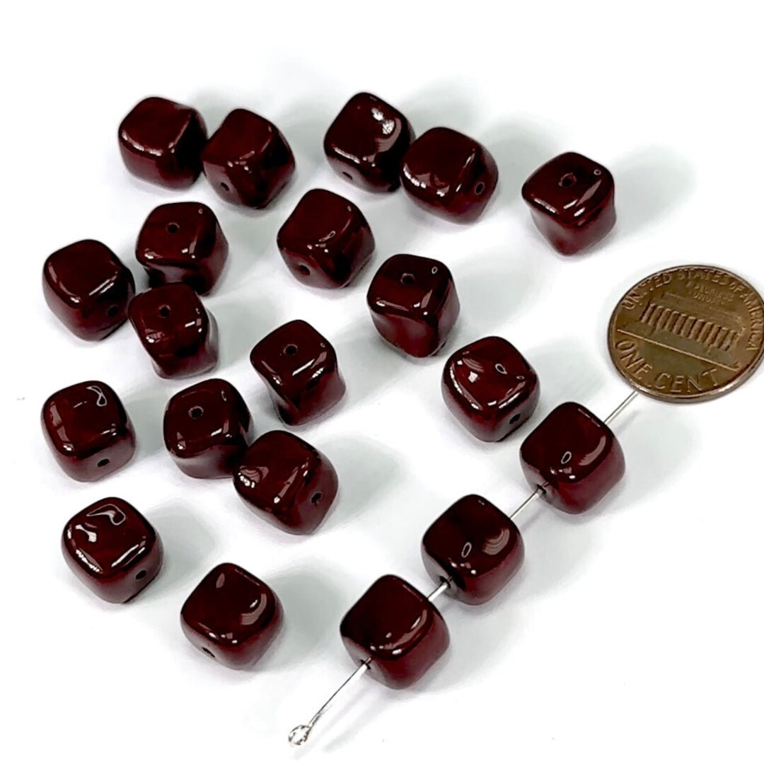 Czech Pressed Druk Fancy Cube Glass Beads Choco Brown 10x10mm 20pcs ...