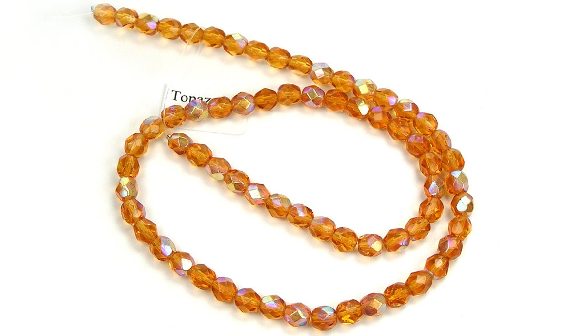 Topaz AB Coated Czech Fire Polished Round Faceted Glass - Etsy