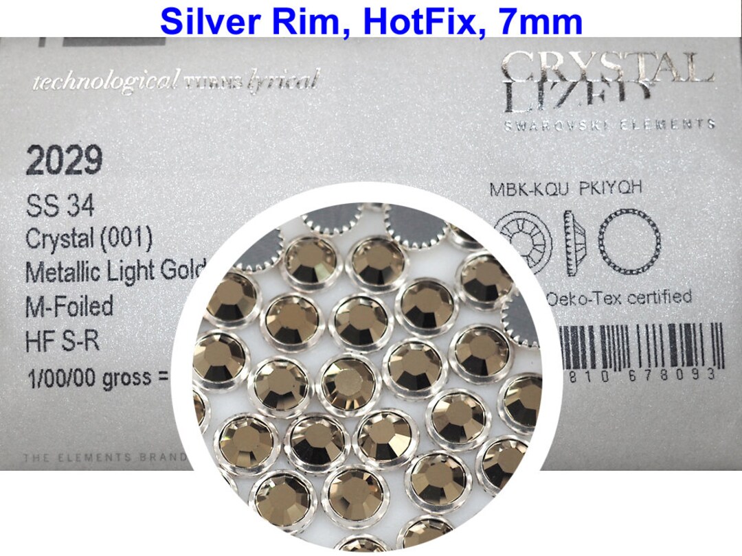 Swarovski Art 2029 HF Crystal Metallic Light Gold Silver Rimmed Hotfix ...