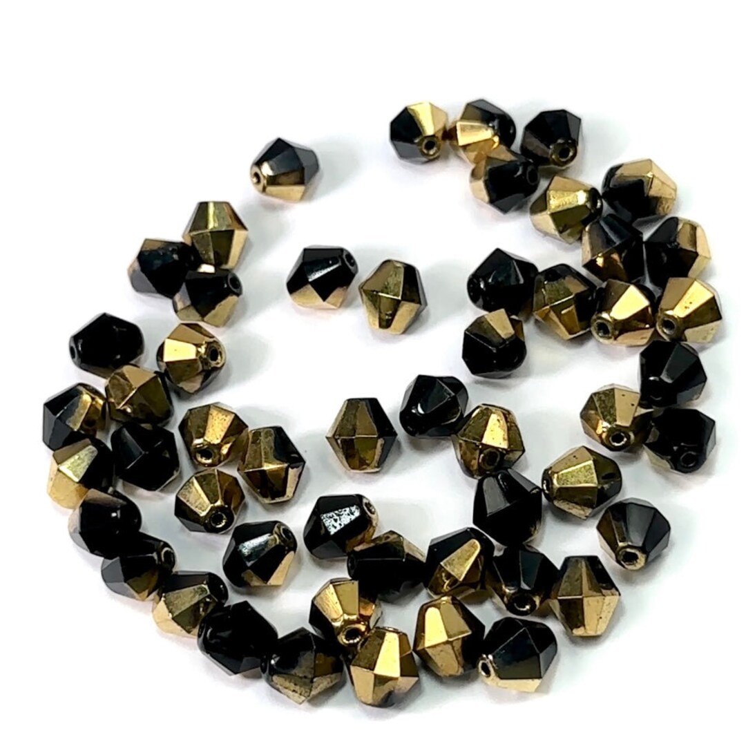 Czech Glass Bicone Shaped Fire Polished Beads 8mm Jet Black Half ...