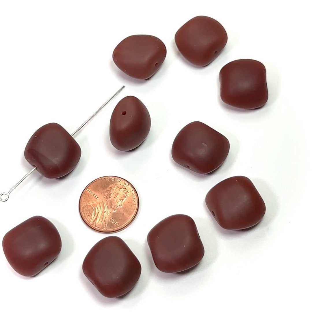 Czech Pressed Druk Large Chunky Pillow Shape Glass Beads, 15x17mm Brown ...