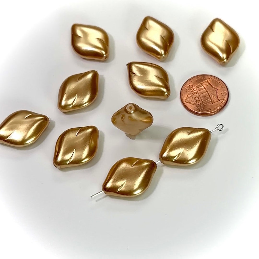 Czech Fancy Flat Glass Pearls 22x16mm Gold Pearl Color, 10 Pieces ...
