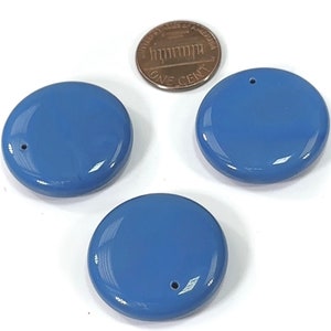 Czech Glass Smooth Large Round Disc Pendants 28x7mm Blue Opaque 3 ...