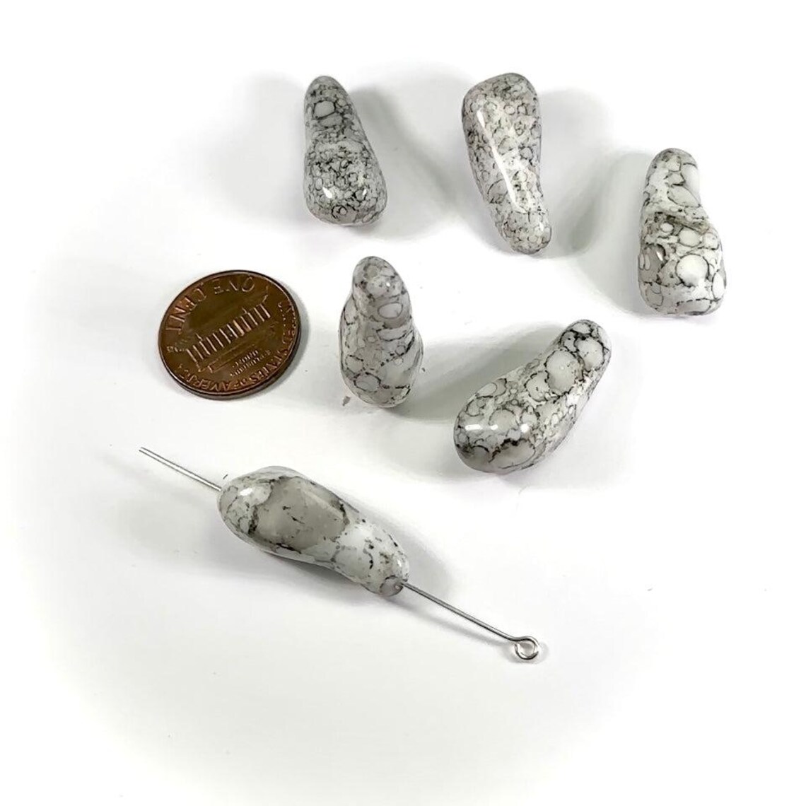 Czech Glass Fancy Beads 25x12mm Light Grey Marble 6 Pieces CL892 - Etsy