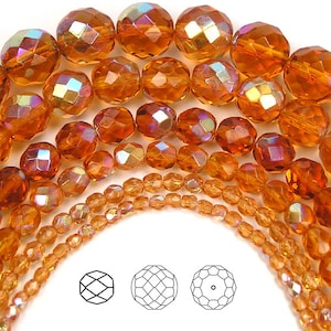 Topaz AB Coated Czech Fire Polished Round Faceted Glass Beads 16 Inch ...