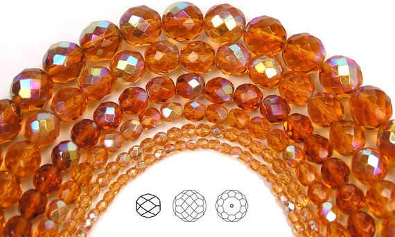 Topaz AB Coated Czech Fire Polished Round Faceted Glass - Etsy