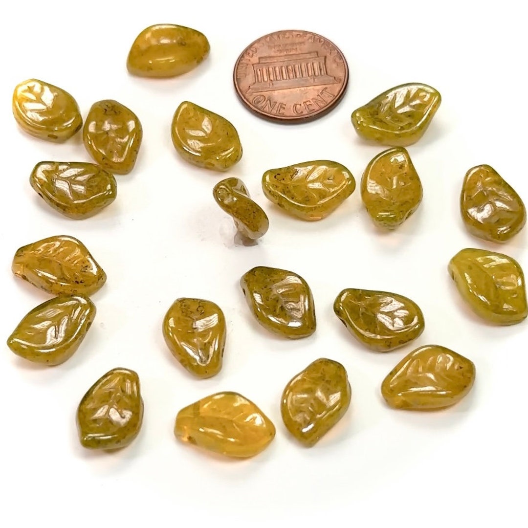 Czech Pressed Druk Glass Beads Small Leaf Wavy Curved Shape With Top ...