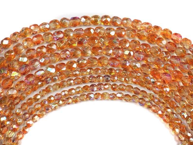 Crystal Apricot Rainbow Coated Czech Fire Polished Round - Etsy