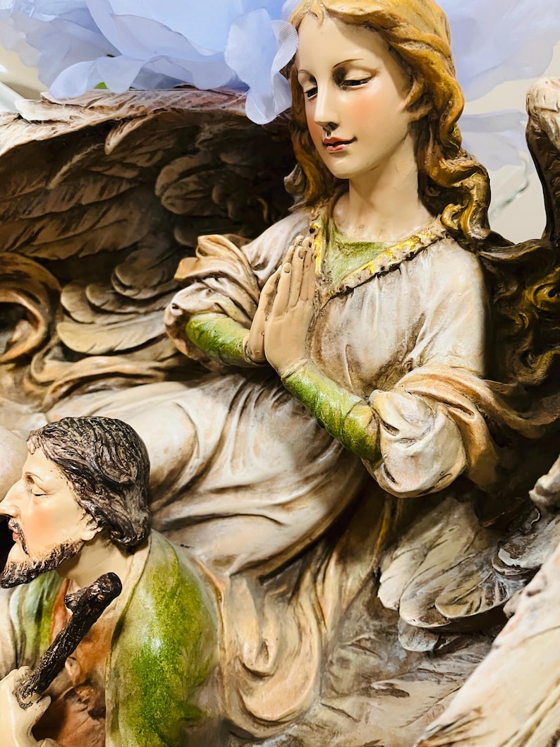 Vintage Guardian Angel Nativity Sculpture - Etsy