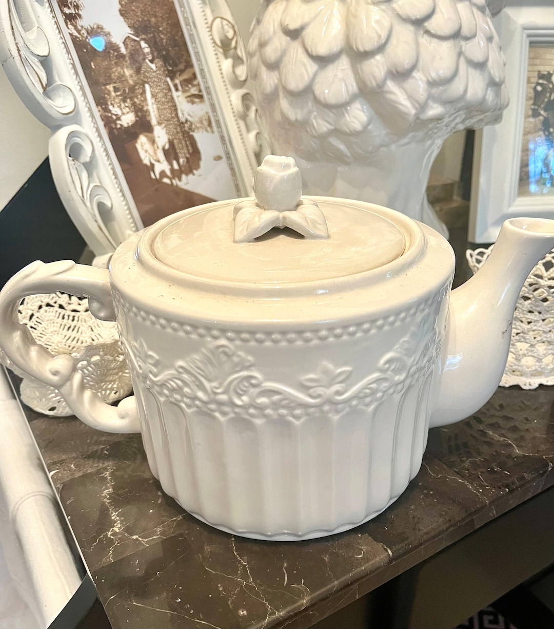 Teapot Vintage by Antique Reflections Glossy White Ceramic - Etsy