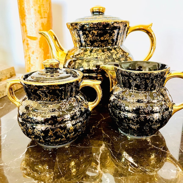Black and Gold Tea Set - Etsy