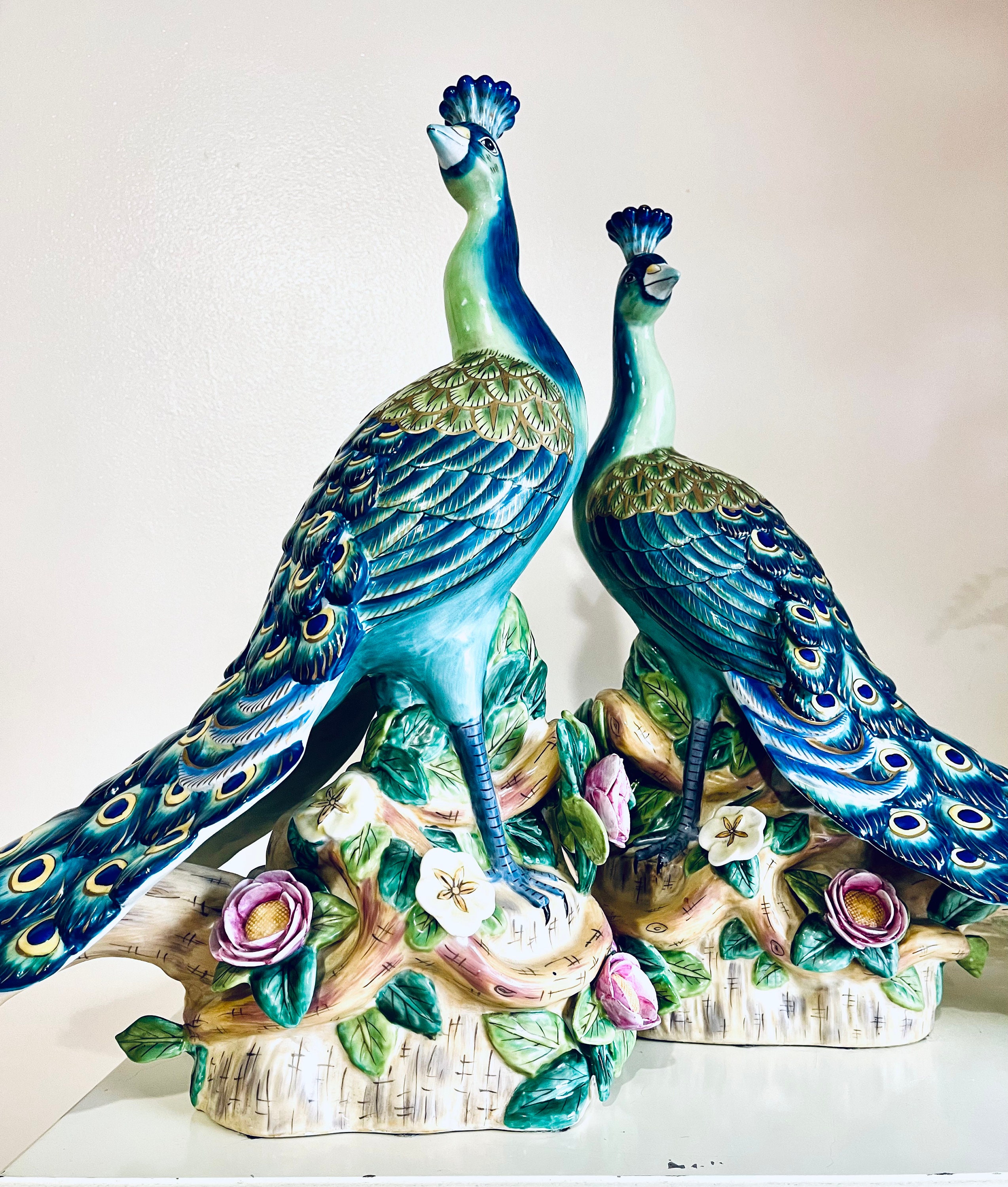 Pair of Late 20th Century Hand Painted Porcelain Peacocks - Etsy