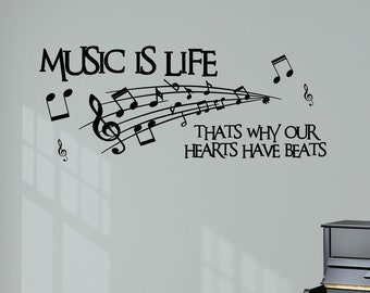 Music is Life That's Why Our Hearts Have Beats Decal - Etsy