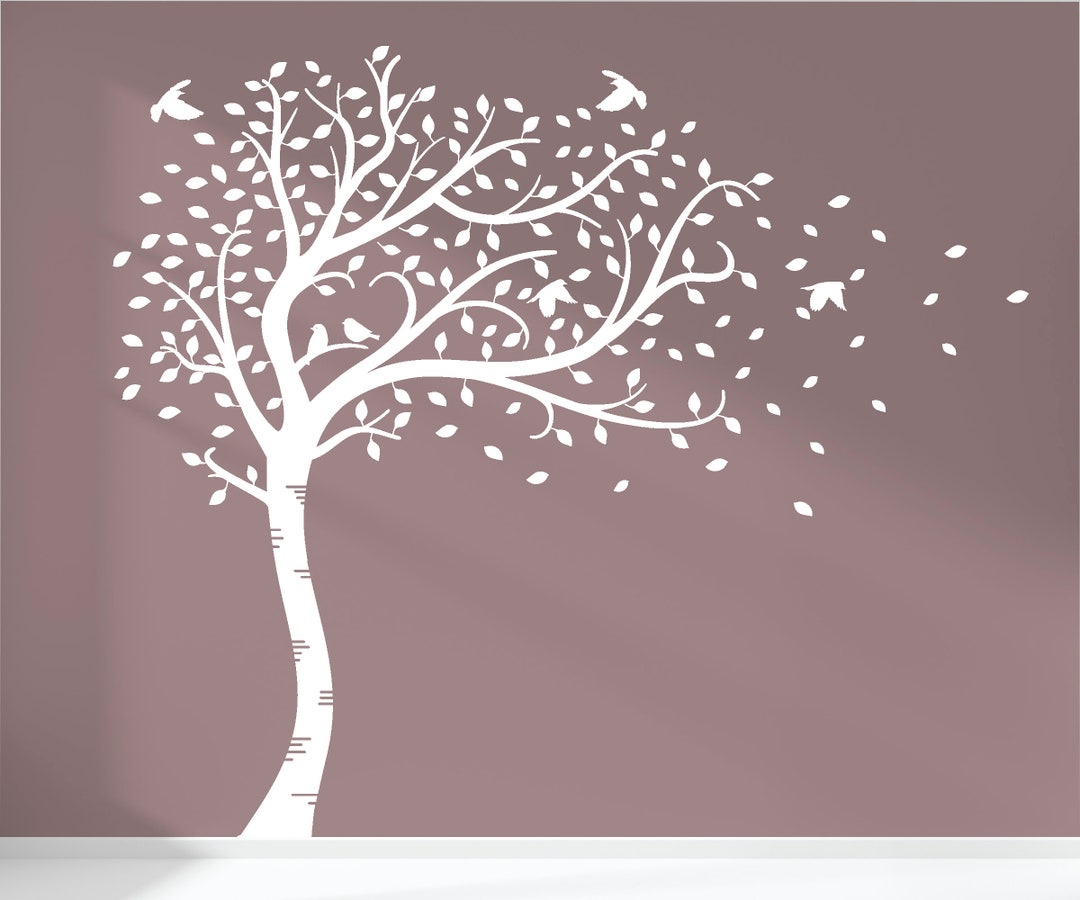Autumn Tree Vinyl Wall Decal With Birds - Etsy