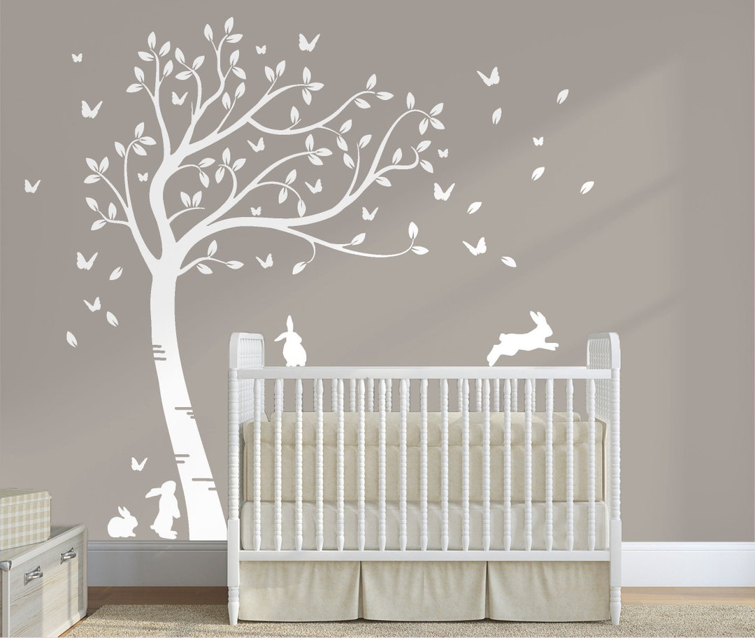 Bunny & Butterfly Tree Wall Decal: Custom Nursery Room Decor - Etsy