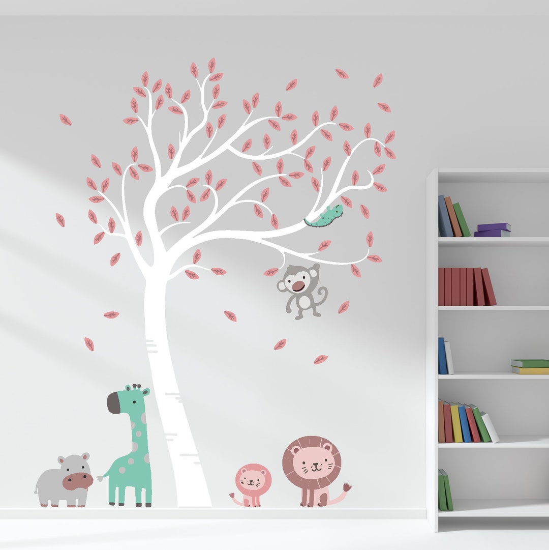 Luxury Large Pastel Coloured Zoo Themed Tree. Lion Hippo Giraffe Monkey ...