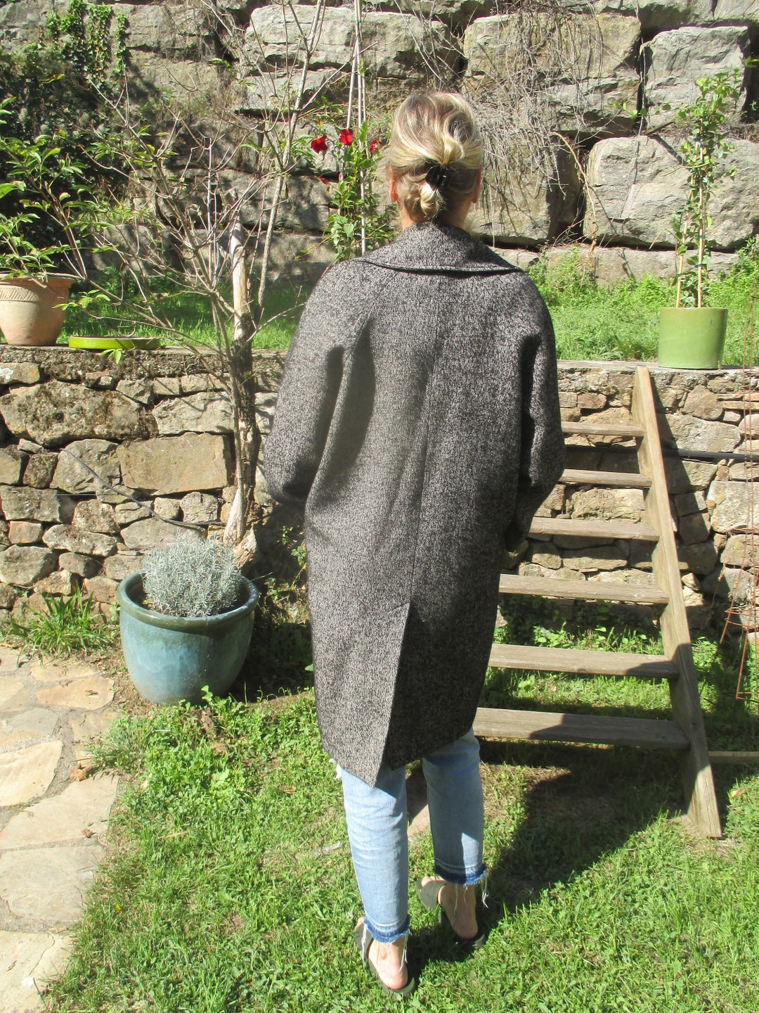 Gorgeous Flecked 80s Coat, Black White Grey Double Breasted Overcoat by ...