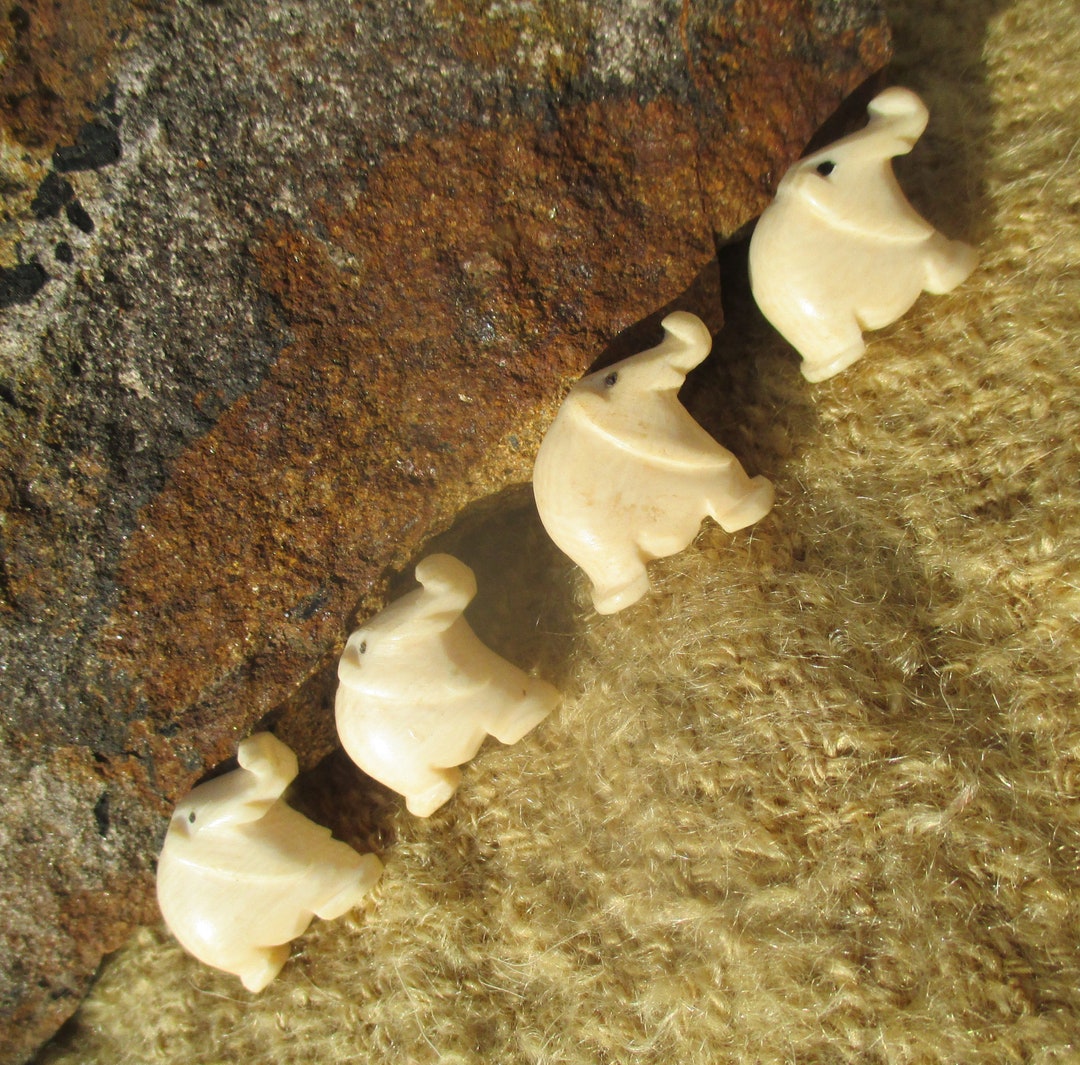 4 Hand Carved Buttons in Ox Bone, African Elephants With Removable ...