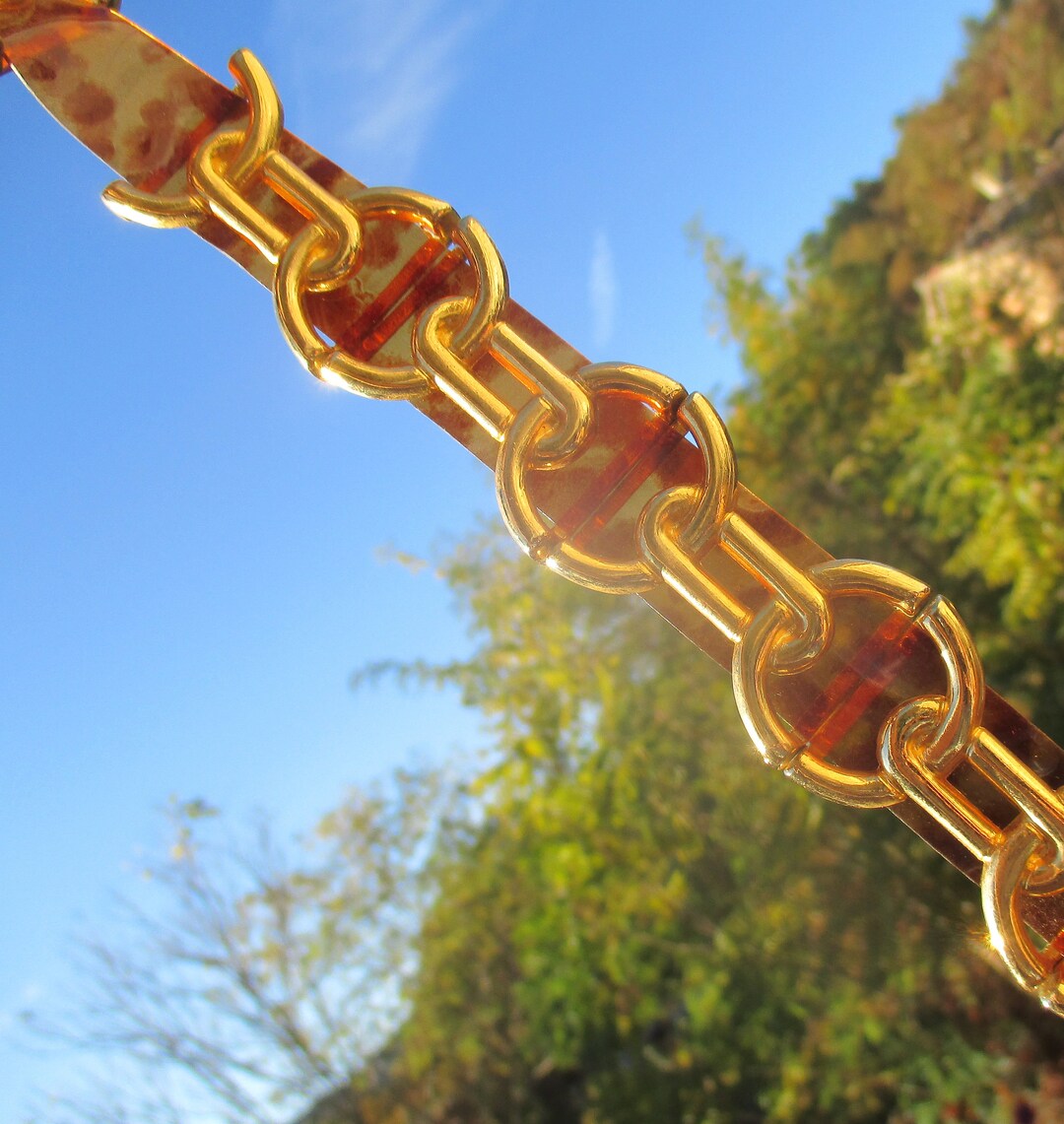 80s Faux Tortoise Shell and Gold Tone Belt, Chunky Runway Metal and ...