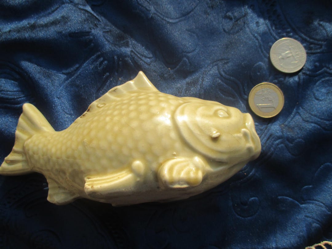 Small Ceramic Fish Piggy Bank, Beige Vallauris Style With Worn Gold ...