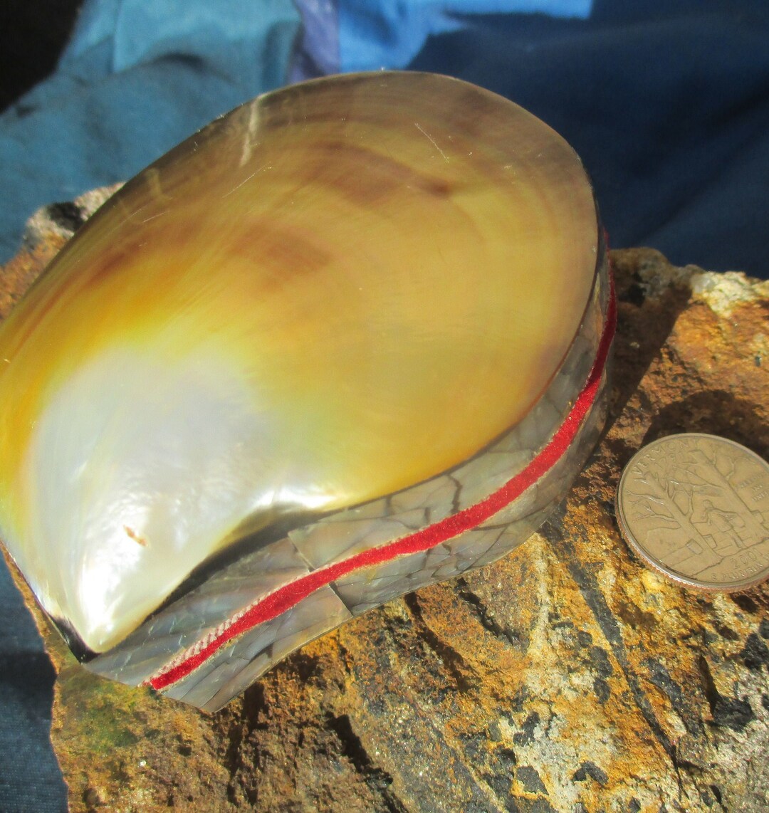 Authentic Shell Ring Box, Abalone Mosaic Jewelry Box With Red Faux ...
