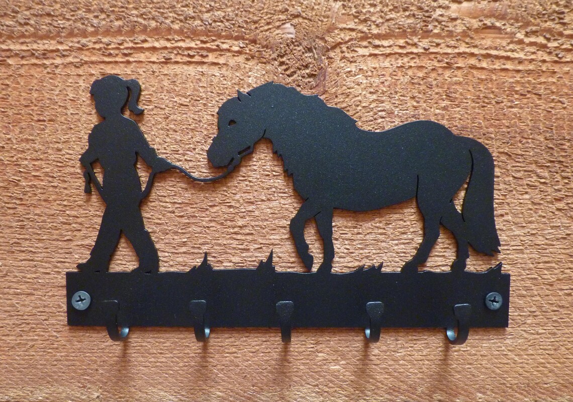 Girl With Pony Key Hooks Laser-cut Design Black Powder Coat - Etsy