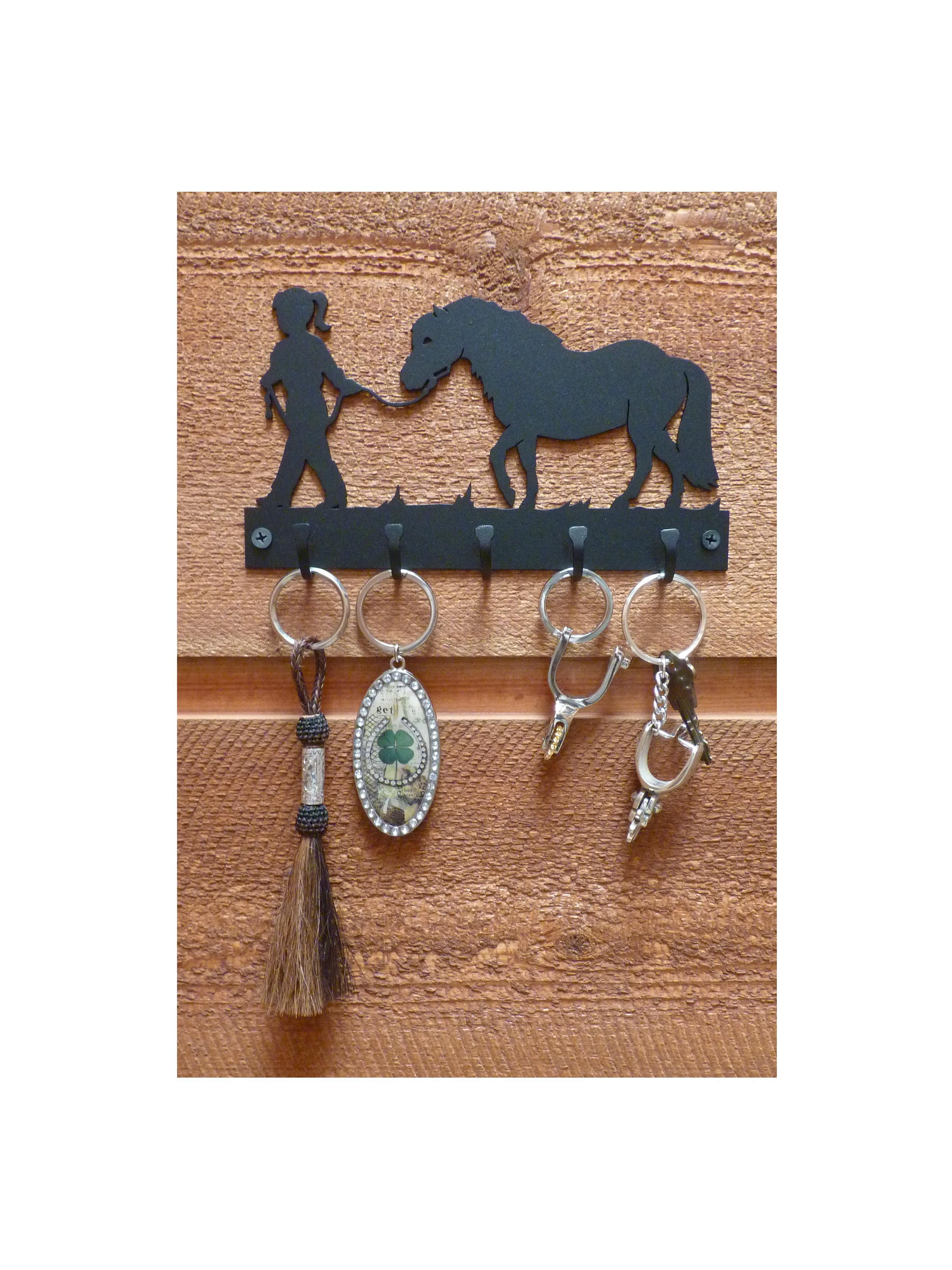 Girl with Pony Key Hooks Laser-Cut Design Black Powder Coat | Etsy