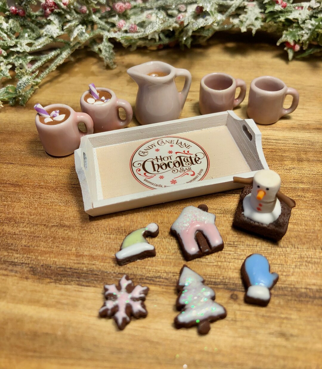 1:6 Hot Chocolate Pitcher Mugs Tray and Cookies Miniature Food Made for ...