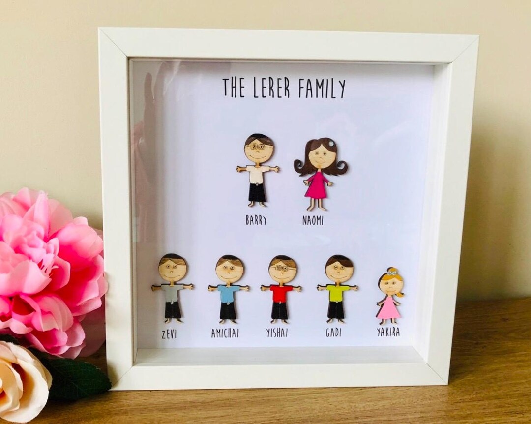 Personalised Wooden Character Family Frame| Box Frame With Wooden ...