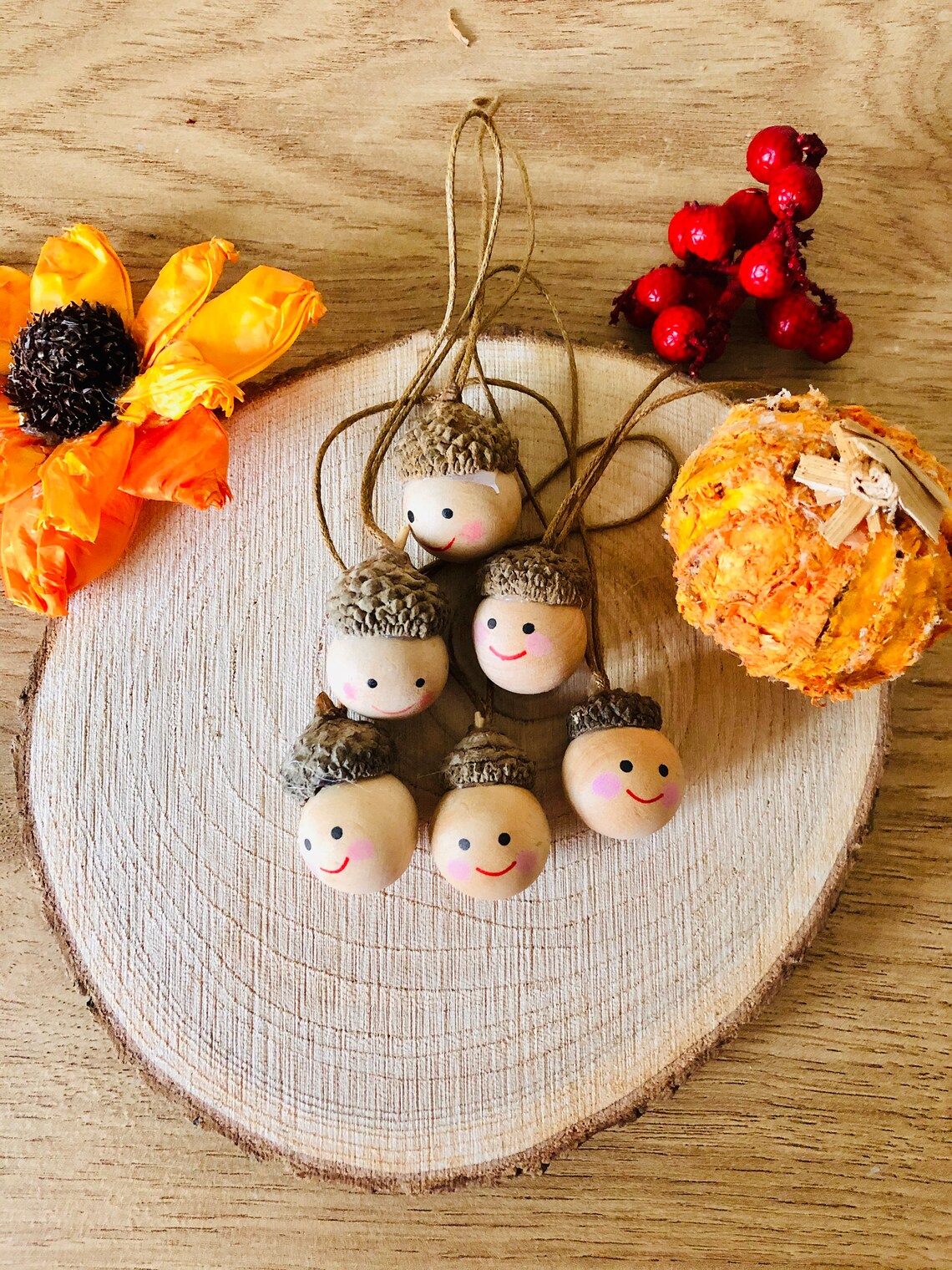 6 Mini Acorn Headscute Quirky Hanging Wooden Acorn - Etsy