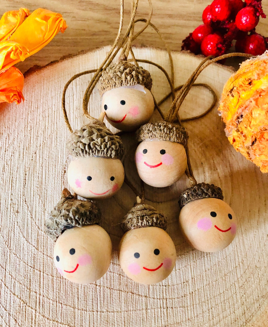 6 Mini Acorn Headscute Quirky Hanging Wooden Acorn - Etsy