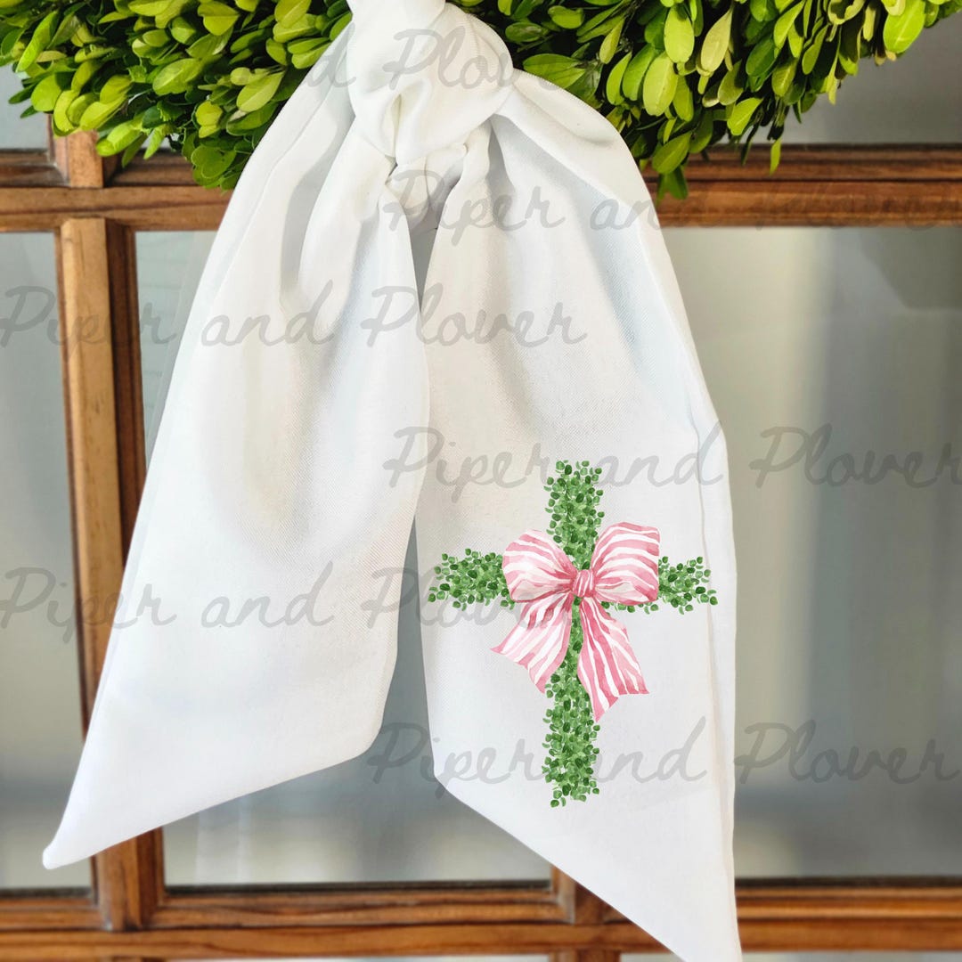 Greenery Cross Wreath Sash: Chinoiserie Pink Bow, Easter Decor - Etsy