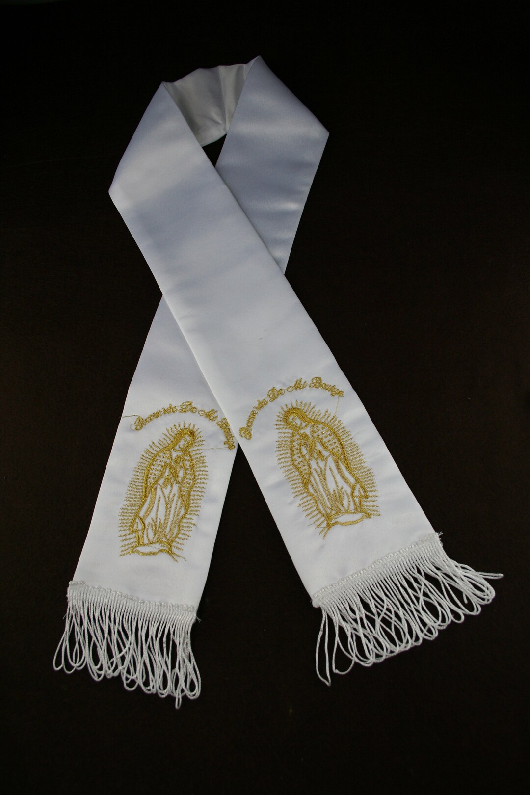 White Satin Stole Sash for Baptism Christening Embroidered in - Etsy