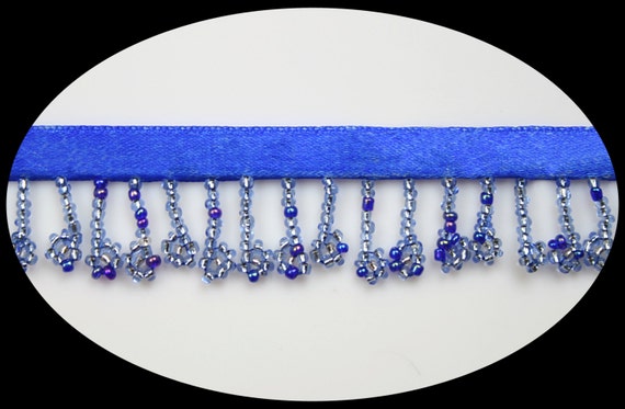 1 Inch Wide Blue Flower Beaded Fringe Trim Floral Design | Etsy