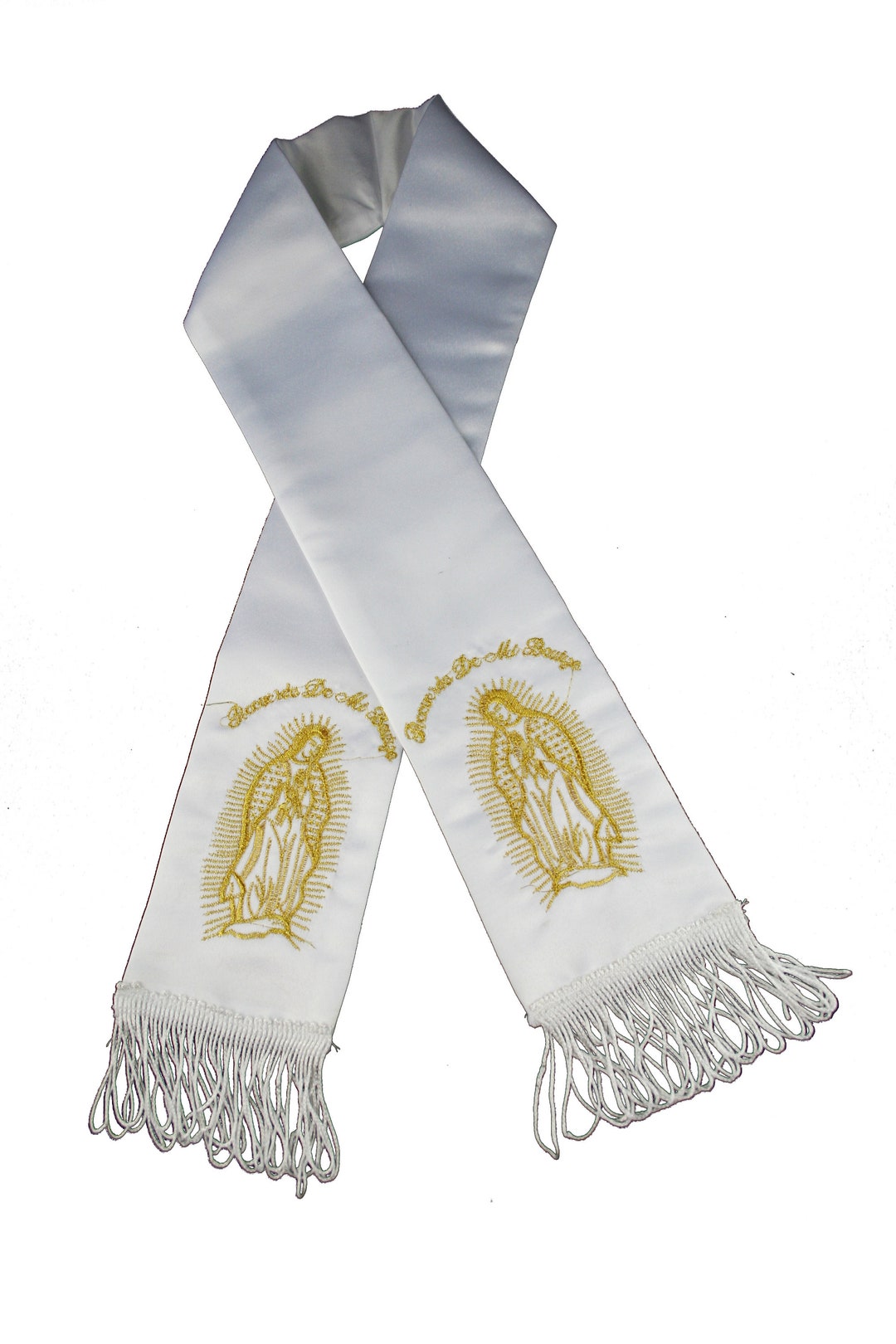 White Satin Stole Sash for Baptism Christening Embroidered in Gold or ...