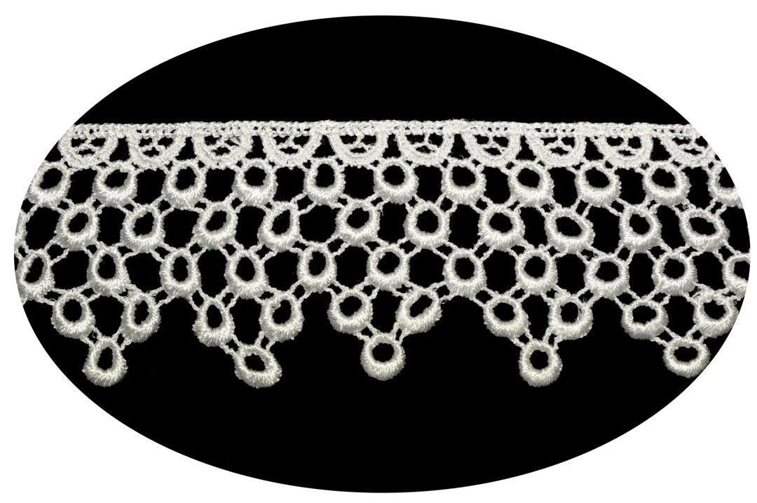 2 Inches Wide Ivory Circle Loop Cluster Guipure Fringe Venice Lace Trim ...