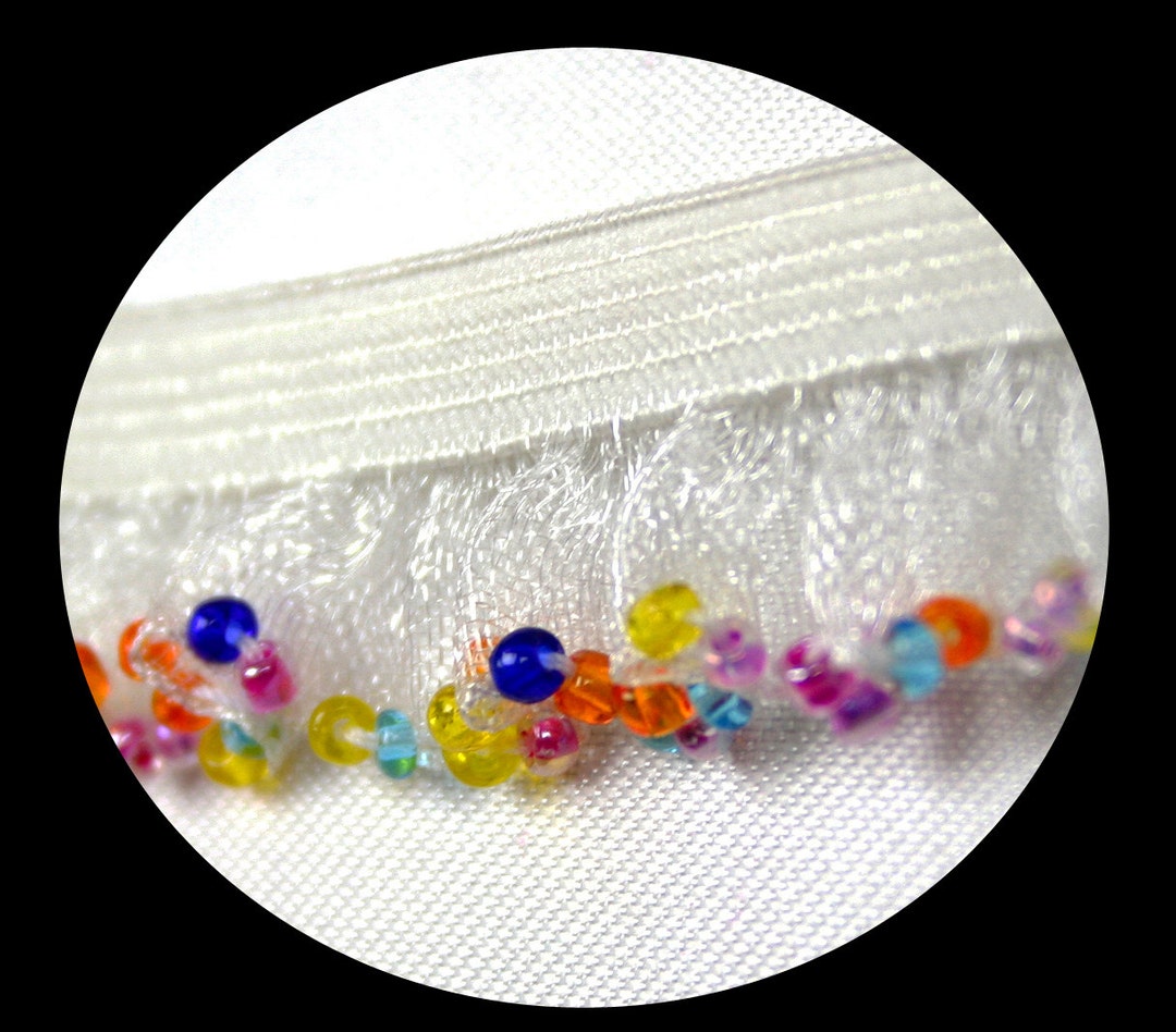 6/8 White or Black Elastic Ruffle Multi-color Glass Seed Beads Fringe ...