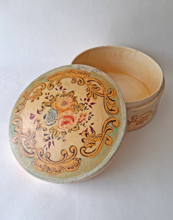 Vintage Moriyama Mori Machi Floral Paper Maché Round Cardboard - Etsy