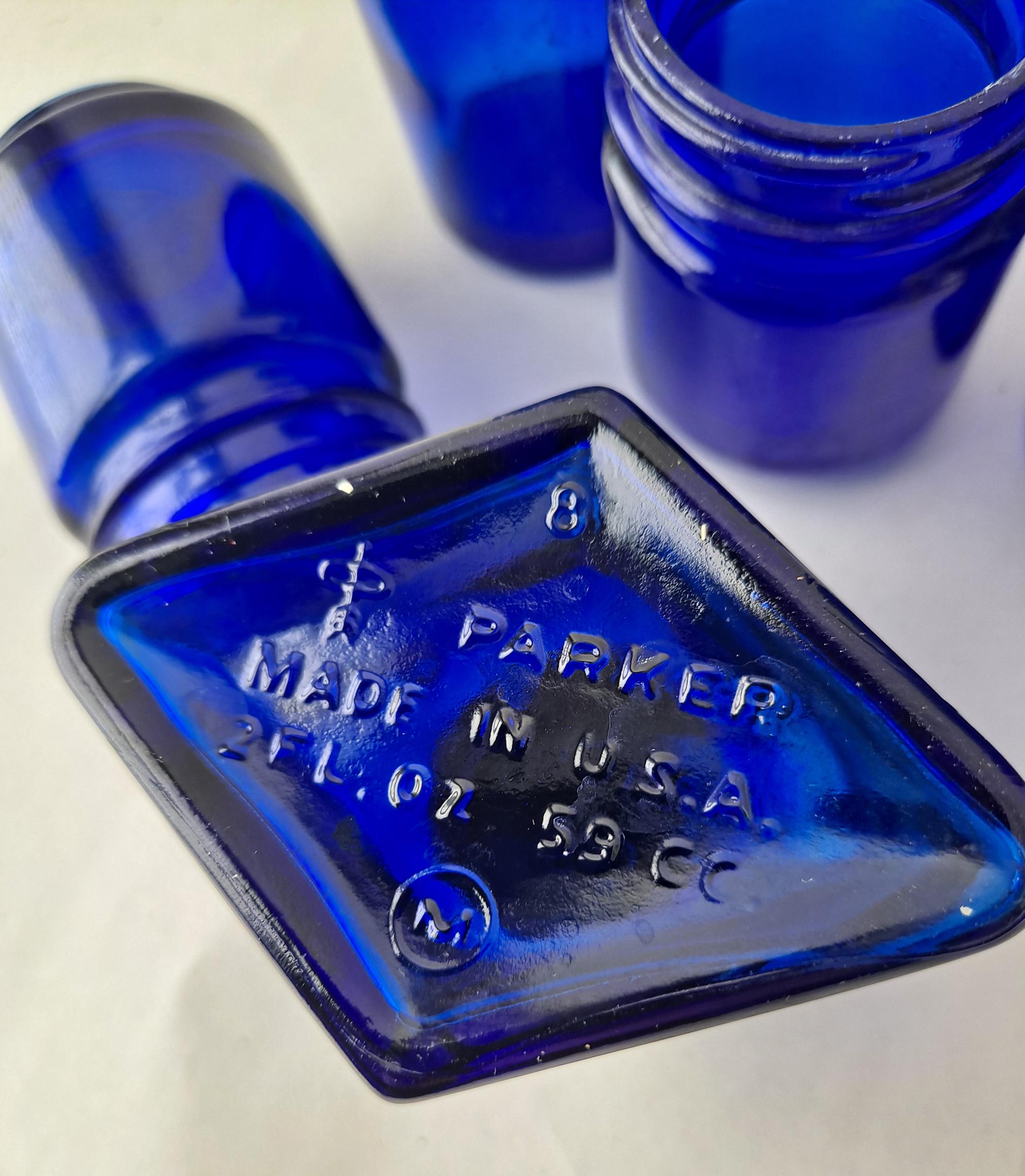 Set of 5 Vintage Cobalt Blue Jars Including Vick's and Parker Ink Jars ...