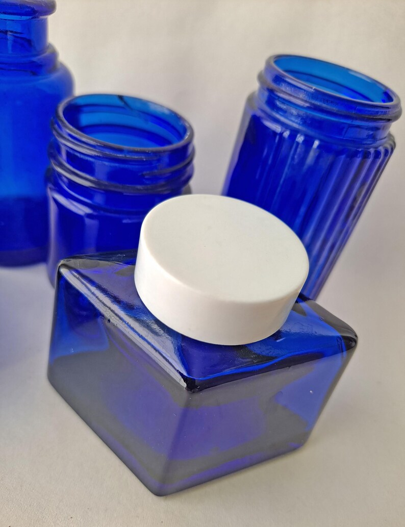 Set of 5 Vintage Cobalt Blue Jars Including Vick's and Parker Ink Jars ...