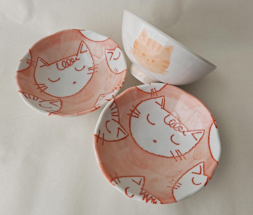 Adorable Japanese Cat Rice Bowls Set of 3 - Etsy