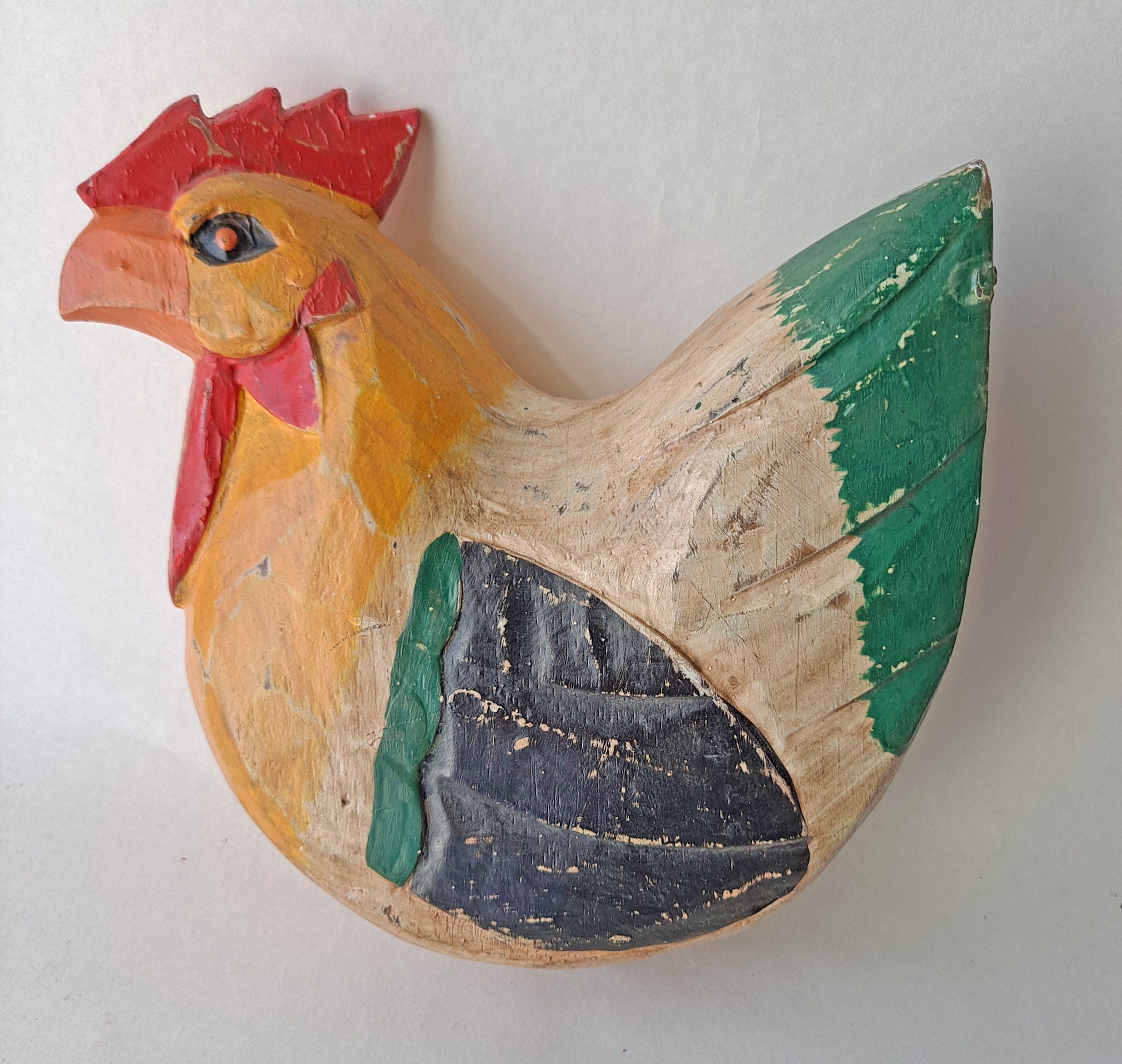Colorful Hand-carved Wooden Chicken - Etsy