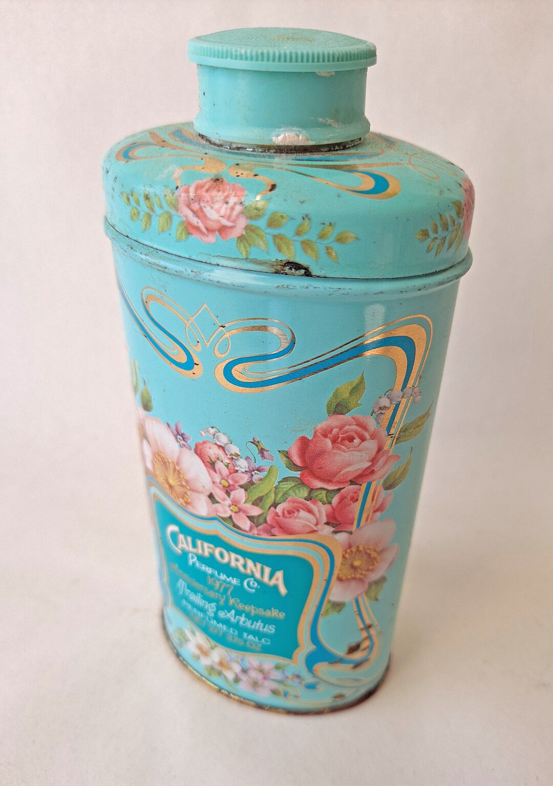 1977 Avon California Perfume Co Trailing Arbutus Talc Tin Anniversary ...