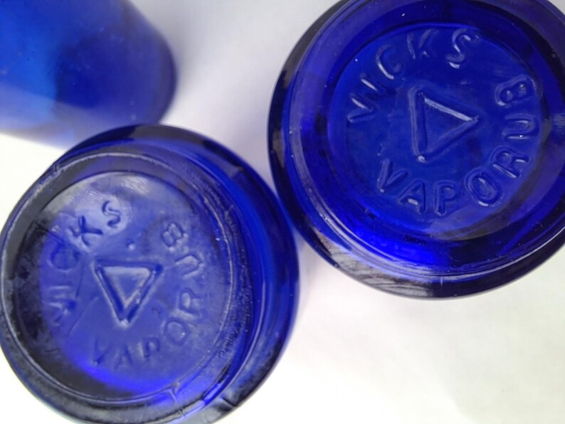 Set of 5 Vintage Cobalt Blue Jars Including Vick's and Parker Ink Jars ...