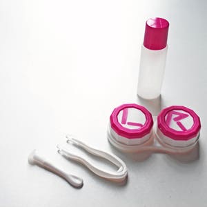 Pink Contact Lens Case and Travel Kit: Gold Foiled Eye Glasses Design ...