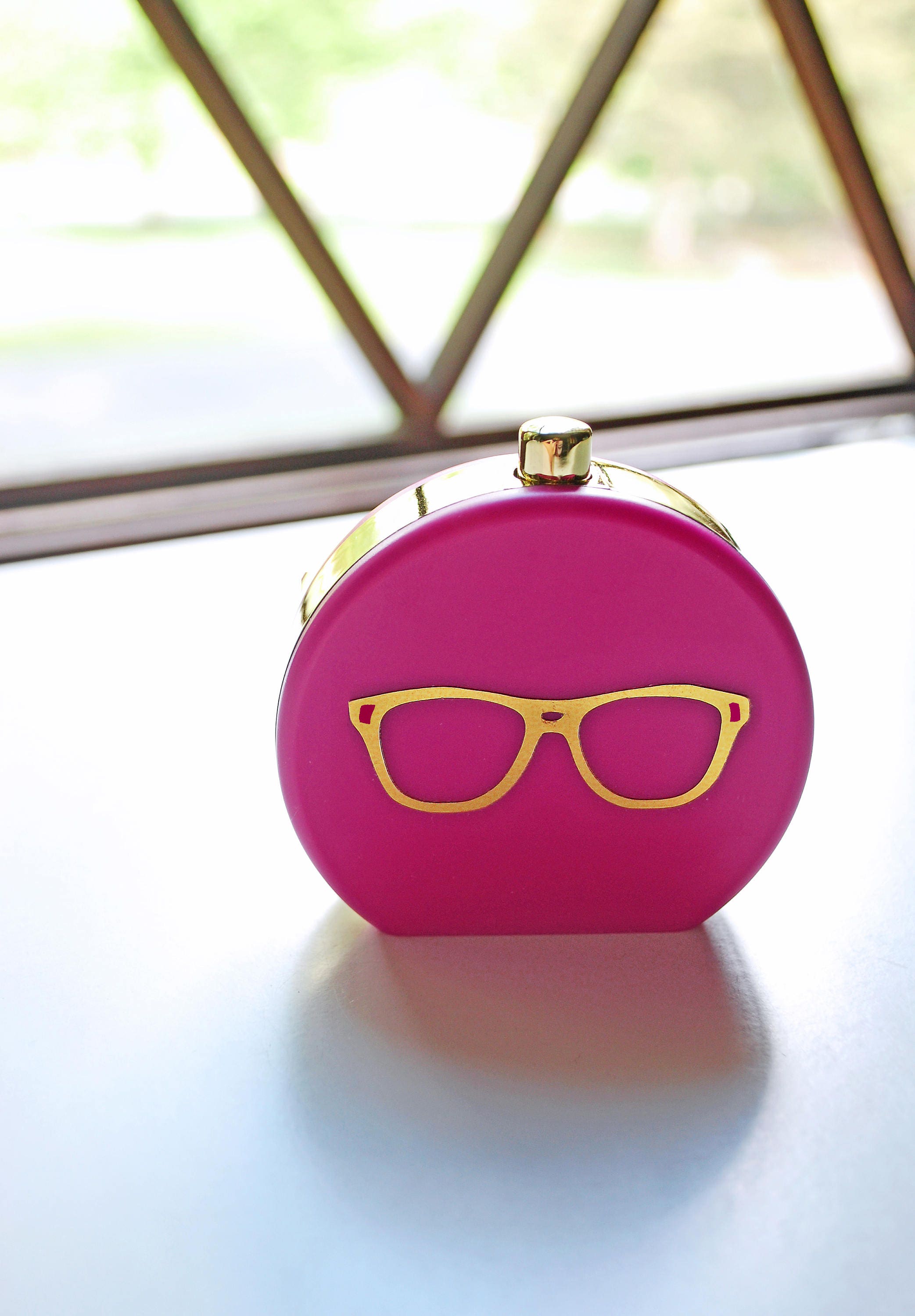 Pink Contact Lens Case and Travel Kit: Gold Foiled Eye Glasses Design ...