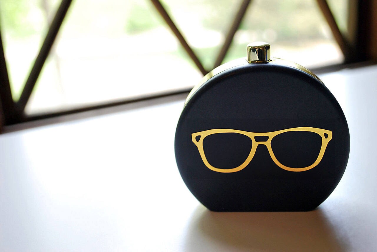 Black Contact Lens Case and Travel Kit: Gold Foiled Eye Glasses Design ...
